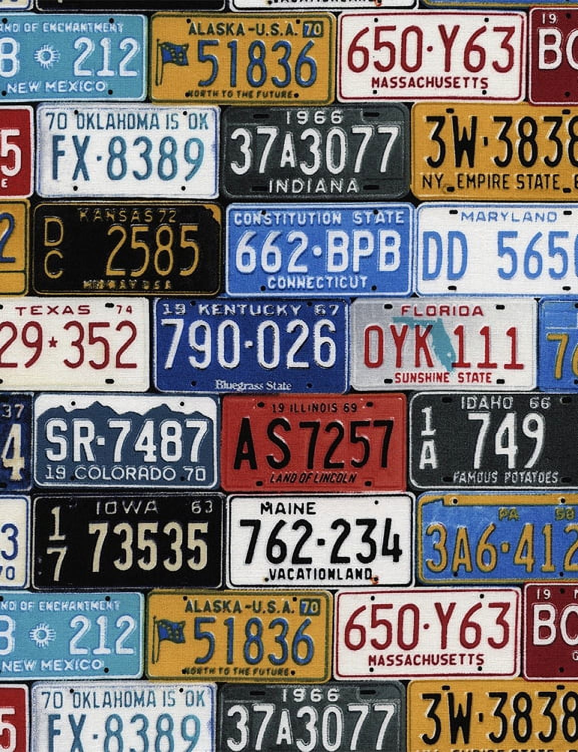 Cotton State License Plate Plates Allover Cotton Fabric Print (road ...