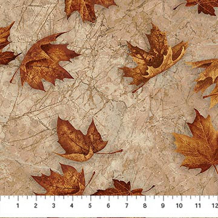 Cotton Stonehenge Windswept Leaf Toss Autumn Leaves Fall Colors Tan Cotton Fabric Print by the ...