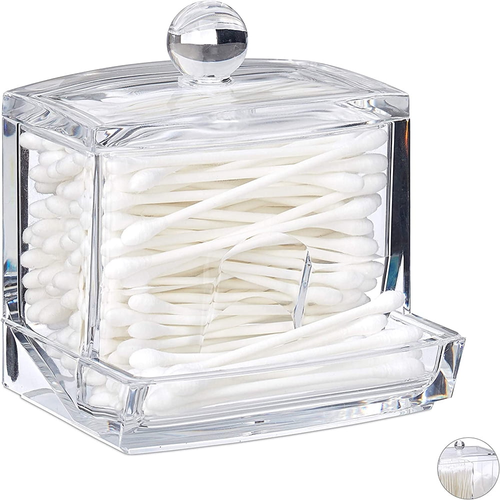 Cotton Swab Storage, Acrylic, Box With Lid, Small Ear Swab Dispenser ...