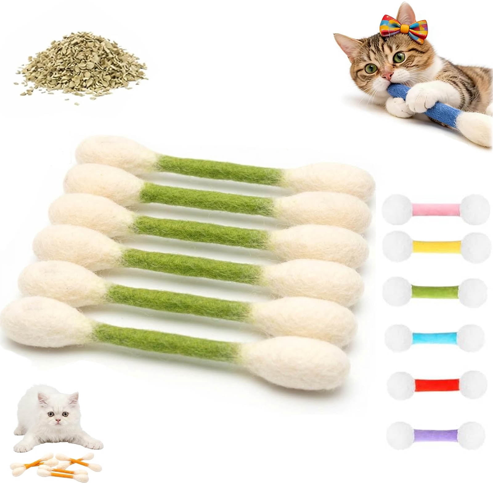 Cotton Swabs Cat Toys with Catnip 6 Pk Durable Big Kitten Chew Dental ...