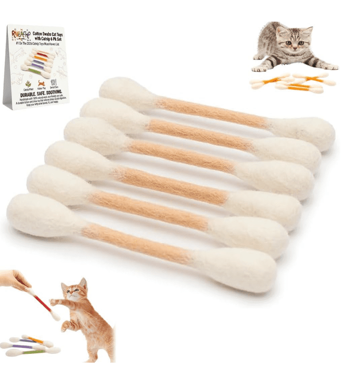 Cotton Swabs Cat Toys with Catnip, 6 Pack Natural Catnip Infused Felt ...