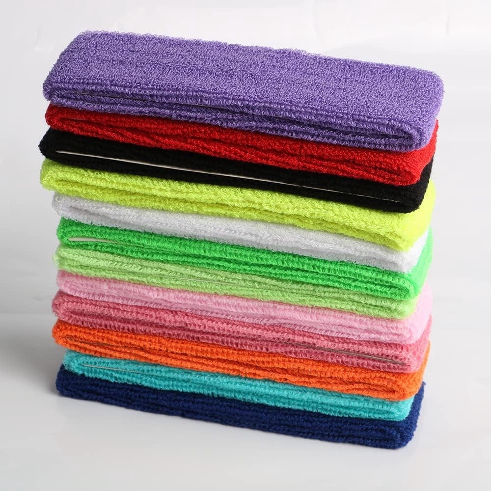 Cotton Sweatband Headbands,12PCS,Elastic Stretchy Sport Terry Cloth ...
