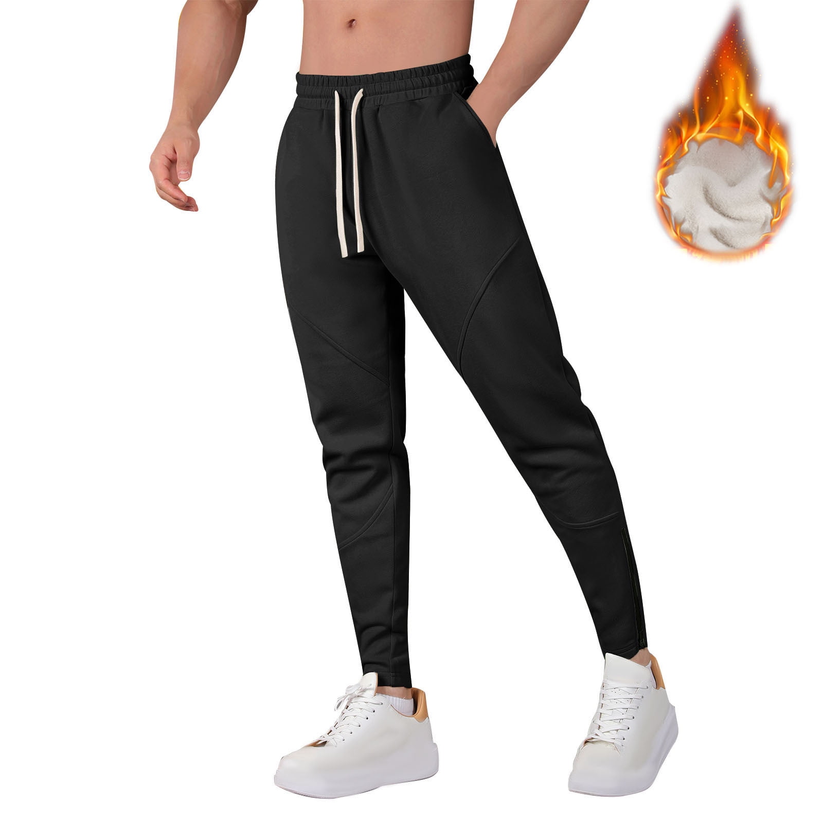 Cotton Sweatpants for Men Fall Winter Flannel Solid Drawstring Ankle ...