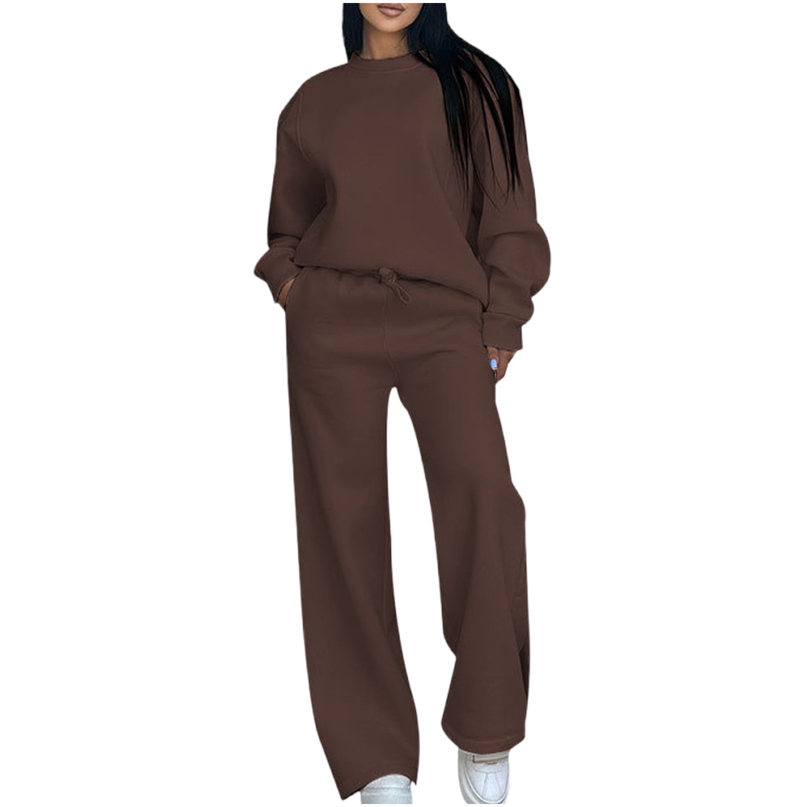 Cotton Sweatshirt and Pant Sets Womens 2 Piece Wide Leg Tracksuits ...