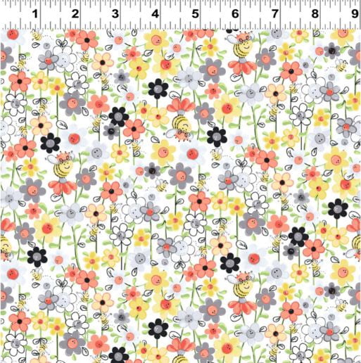 Cotton Sweet Bees Susybee Flowers Floral Bumble Bee Clothworks Cotton ...