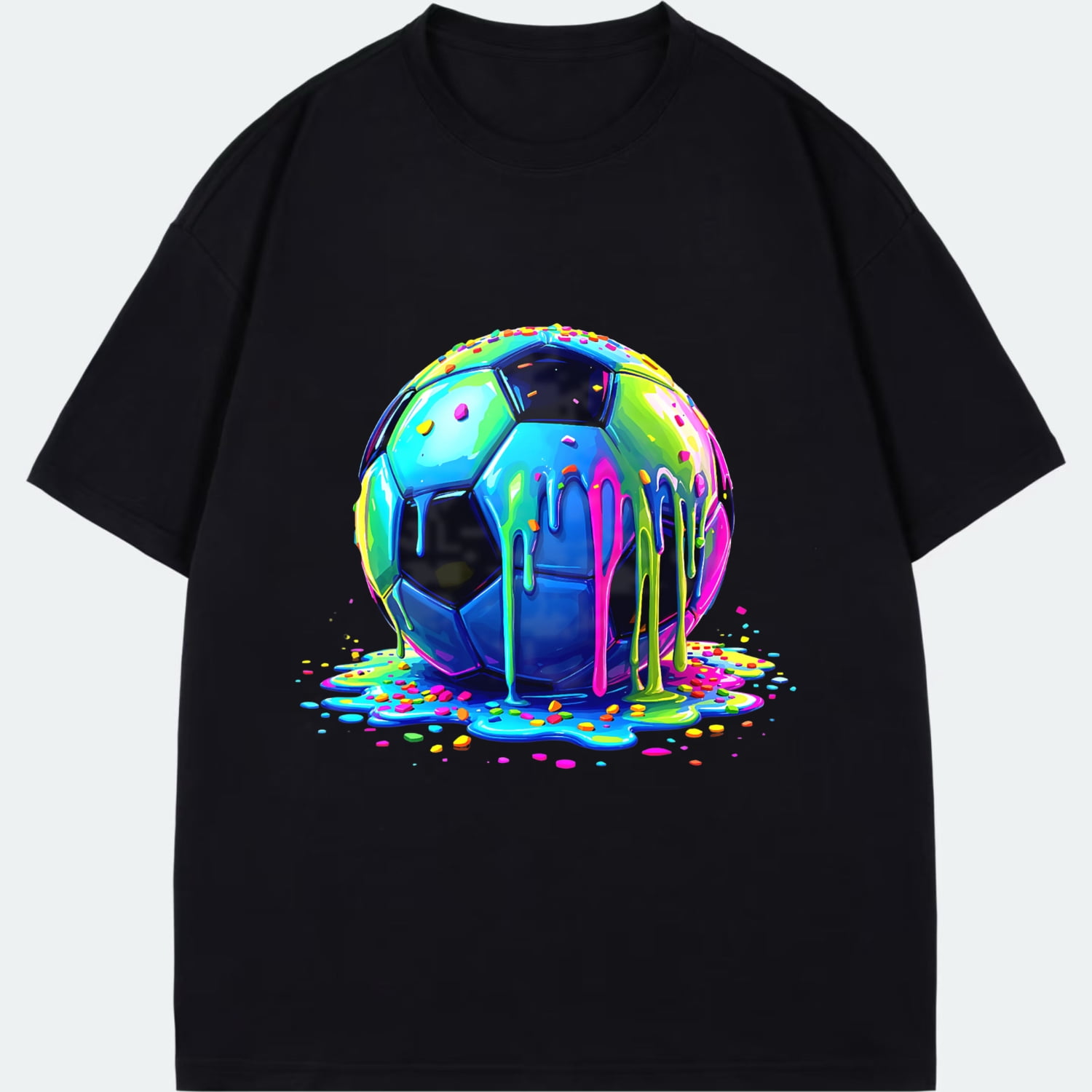 Cotton T Shirt Black Colorful Soccer Ball Dripping Paint Design For ...