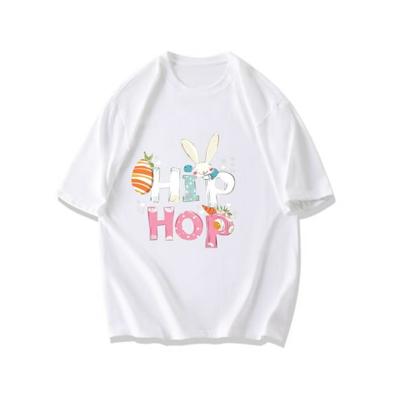 Cotton T Shirt Black Hip Hop Easter Bunny And Eggs Print Casual Wear ...