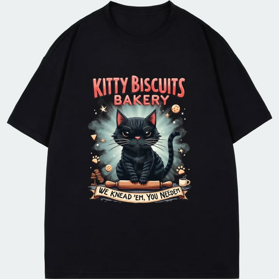 Cotton T Shirt Black Kitty Biscuits Bakery Cat With Rolling Pin And ...