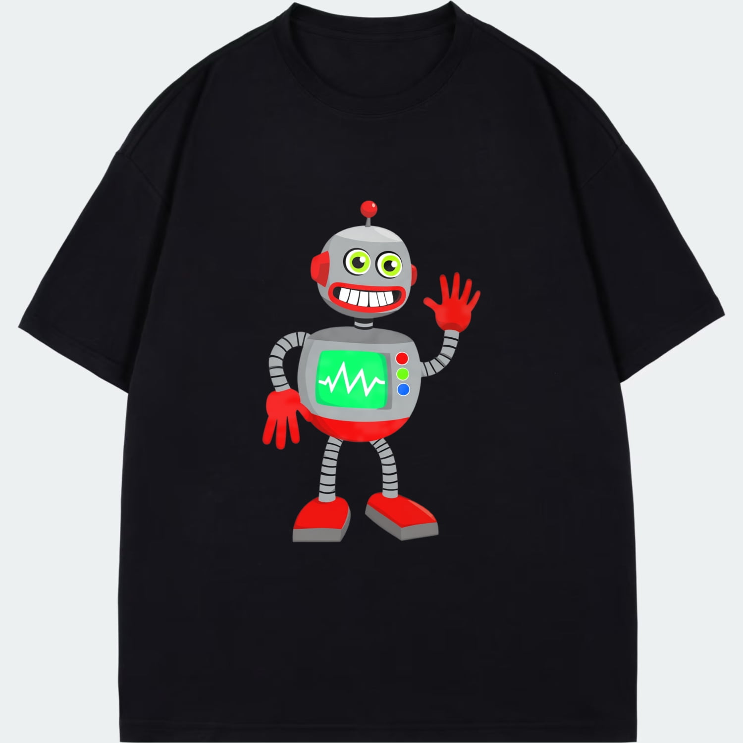 Cotton T Shirt Black Robot Cartoon Print For Casual Wear - Walmart.com