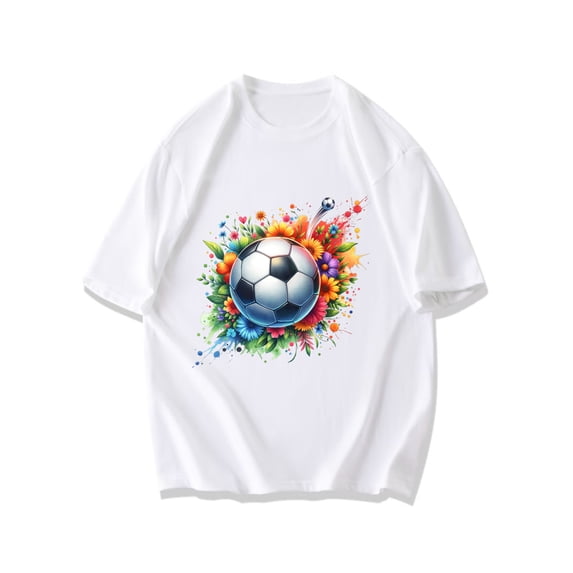Cotton T Shirt Black Soccer Ball With Colorful Flowers And Leaves ...