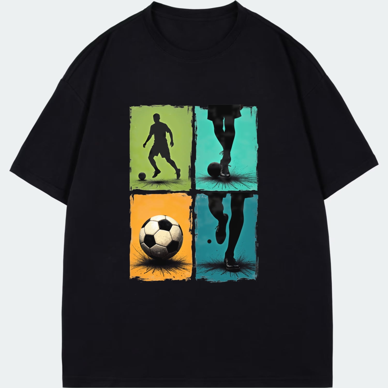 Cotton T Shirt Black Soccer Player And Ball Graphic Print For Sports ...