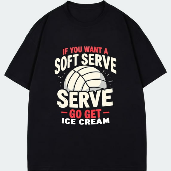 Cotton T Shirt Black Soft Serve Volleyball Ice Cream Graphic Print For ...