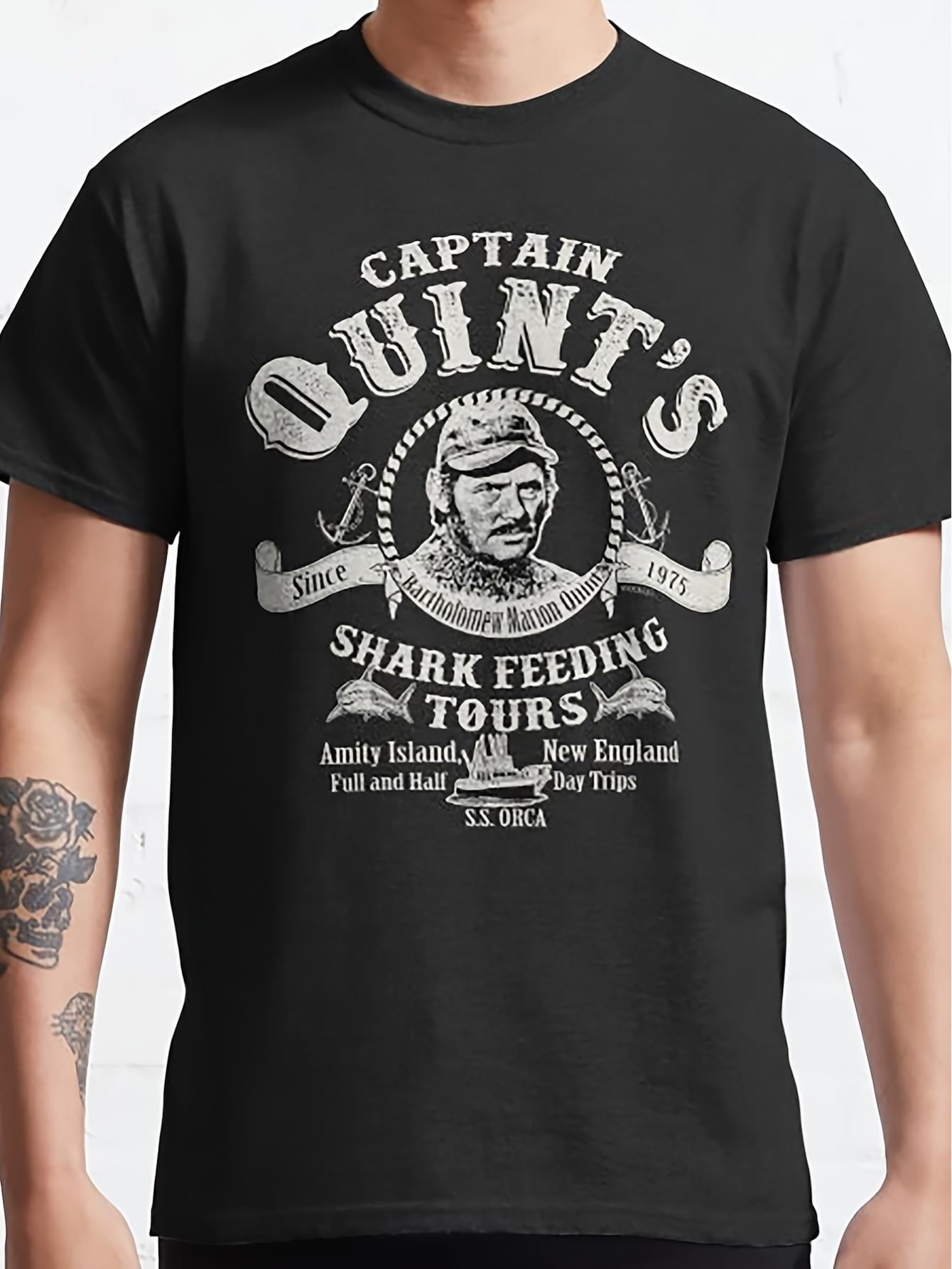 Cotton T-Shirt - Captain Quint's Shark Feeding Tour Graphic, Casual ...