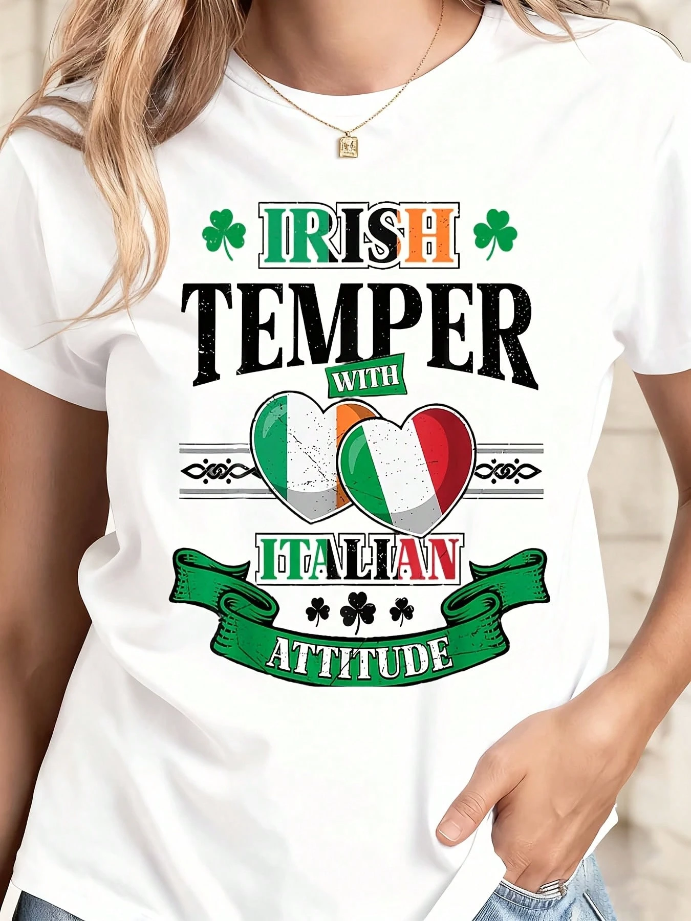 Cotton T Shirt White Irish Temper With Italian Attitude Flag Heart ...