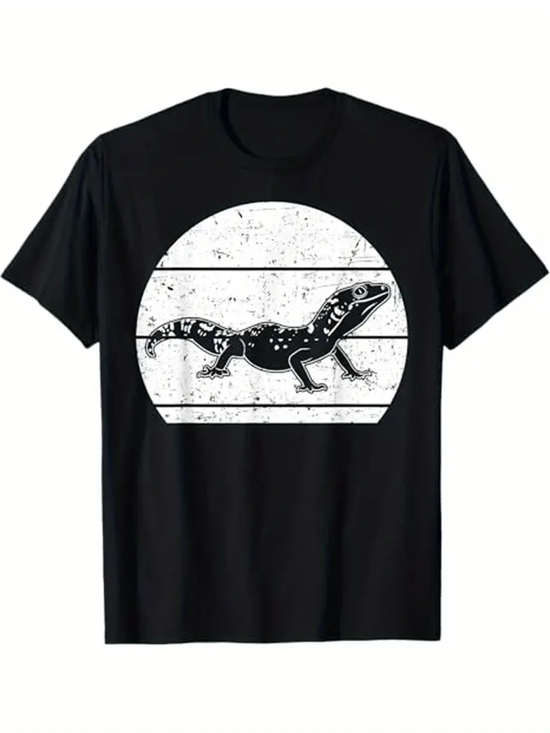Cotton T-Shirt with Unique Lizard & Leopard Gecko Design - Casual ...