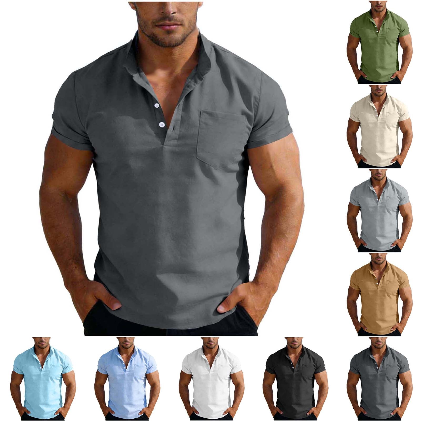 Cotton T-Shirts for Men Short Sleeve Man Casual Fashion Solid Half ...