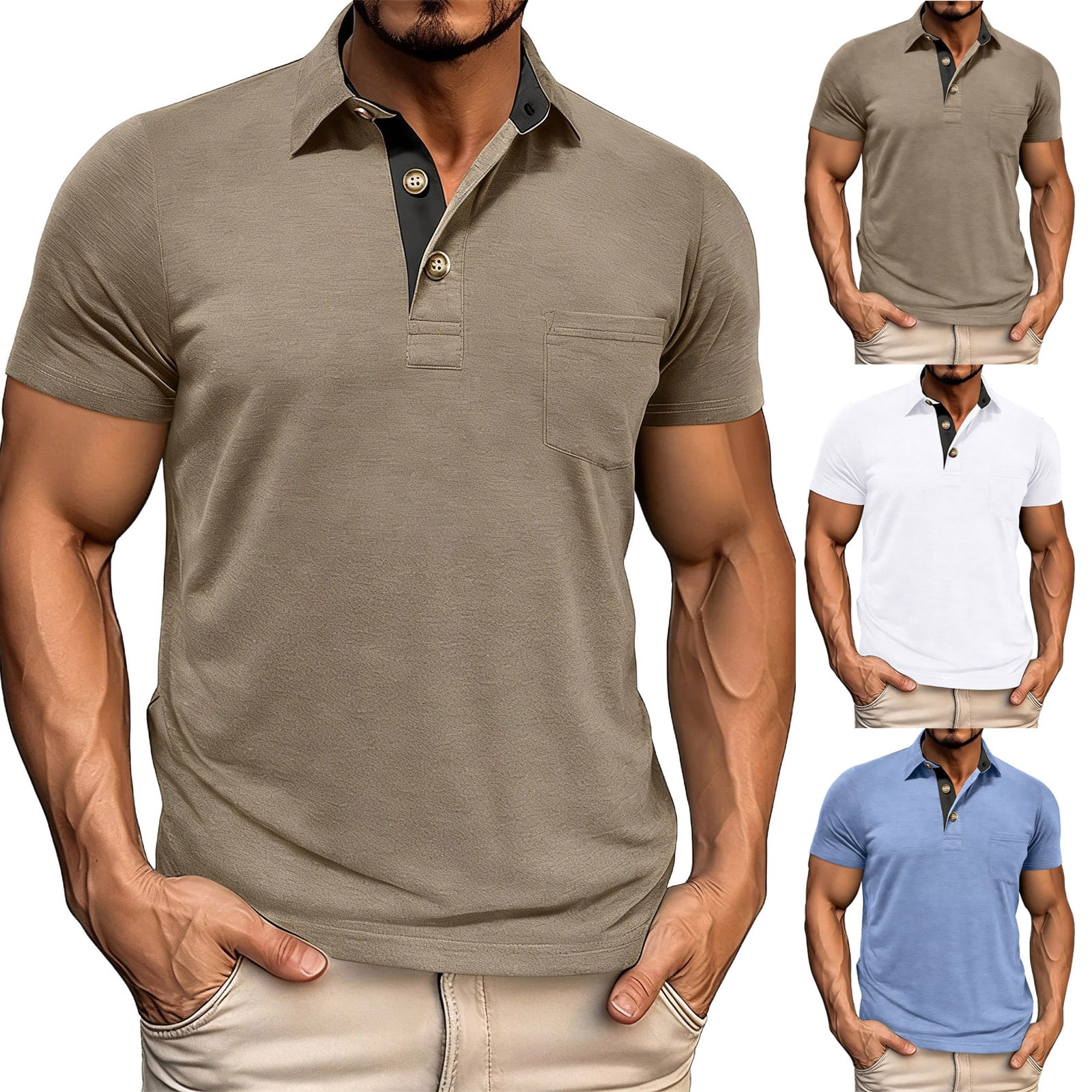 Cotton T-Shirts for Men Short Sleeve Warm And Slim Semi High Neck Long ...