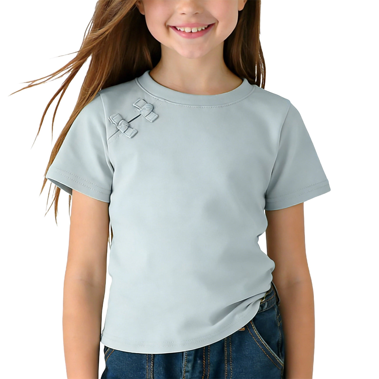Cotton T-shirts for Girls with Side Knotted Detailing Short Sleeve Crew ...
