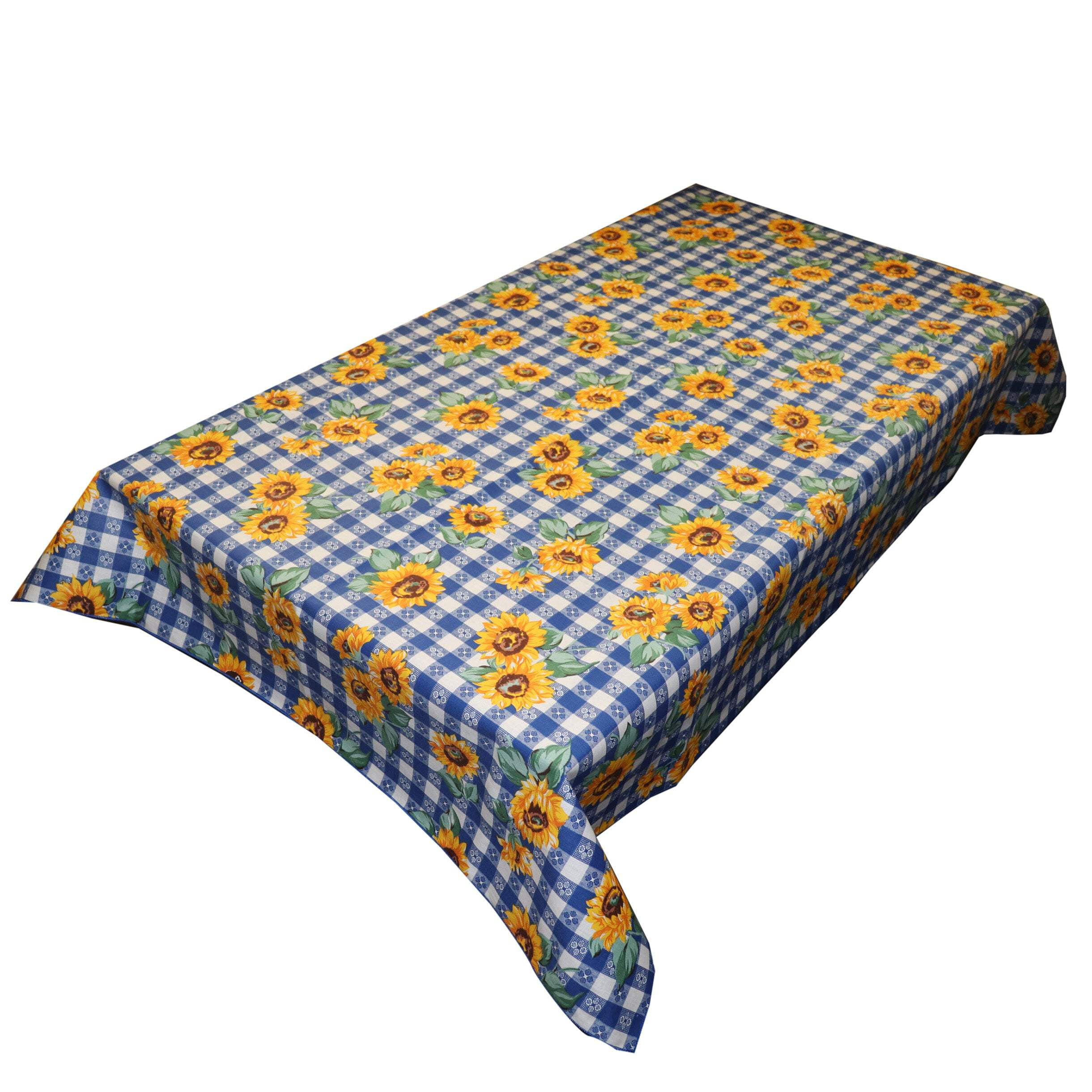 Cotton Tablecloth Floral Print Sunflowers on Tavern Check Blue ...