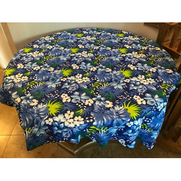 Cotton Tablecloth Floral Print Vintage Floral Large Roses Blue on White ...