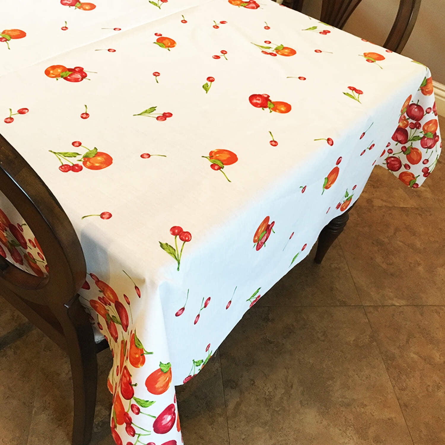 Cotton Tablecloth Fruits Print Apples and Cherries Border White ...