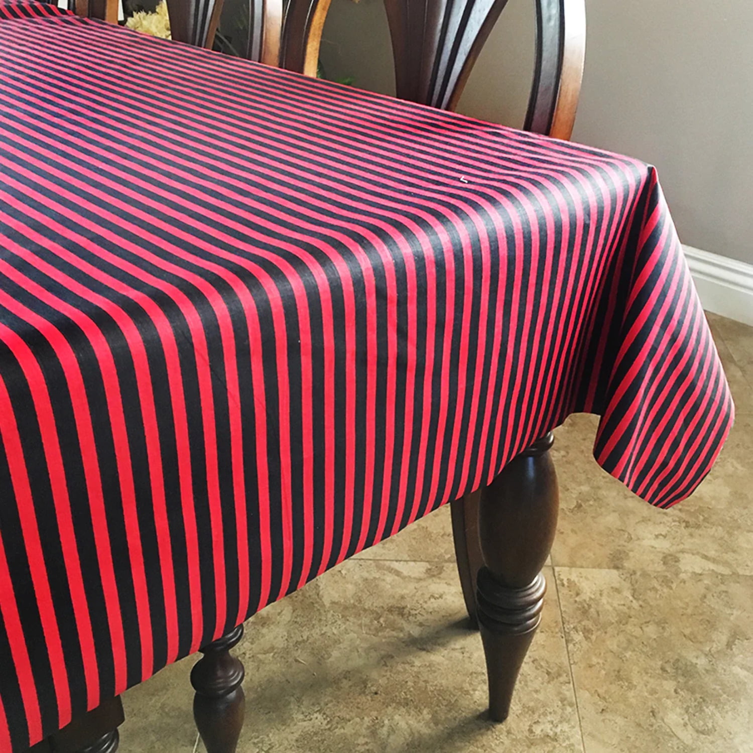 Cotton Tablecloth Stripes Print / Half Inch Wide Stripe Red and Black ...
