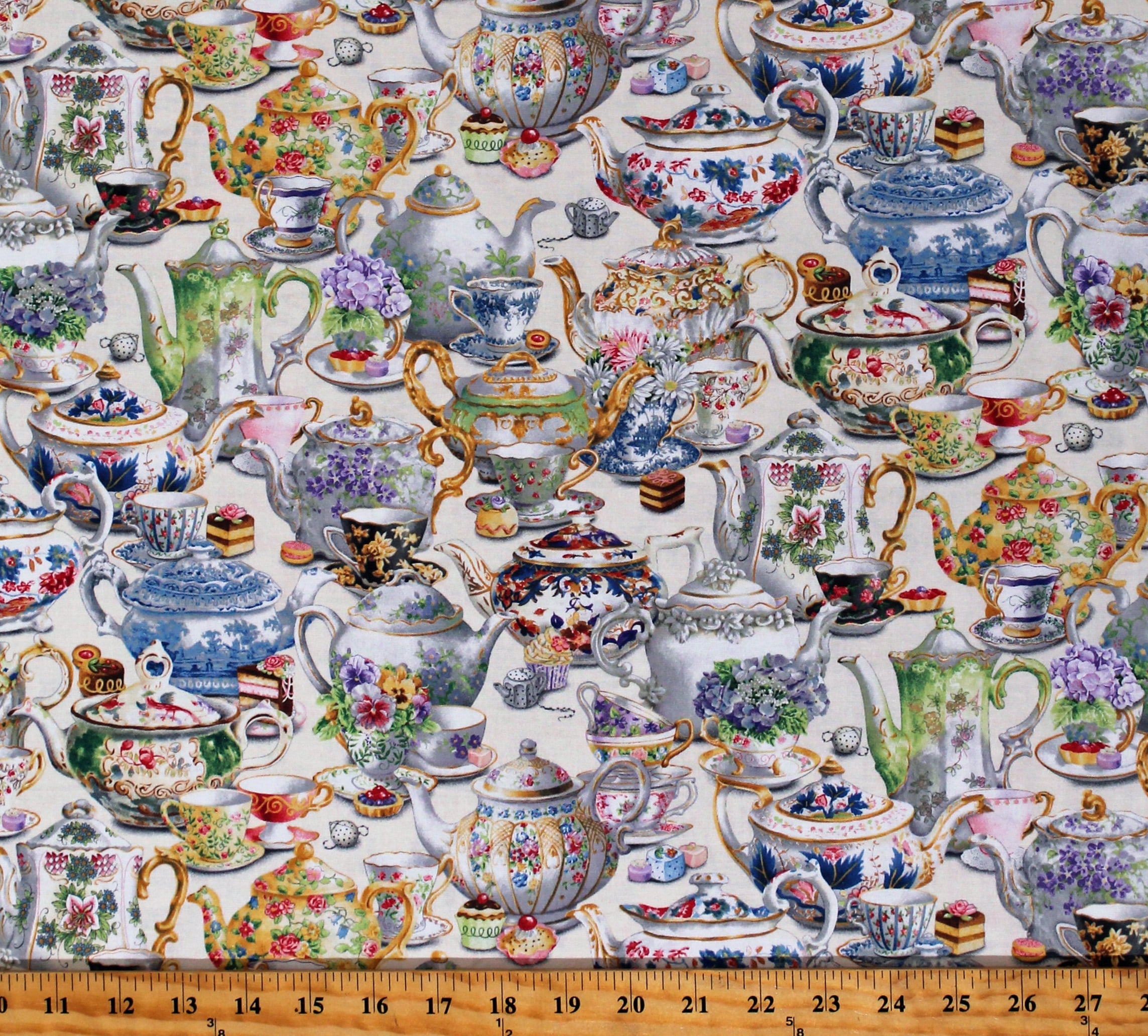 Cotton Tea Party Teapots Teacups Kettles Cups Mugs Desserts Fancy Tea ...