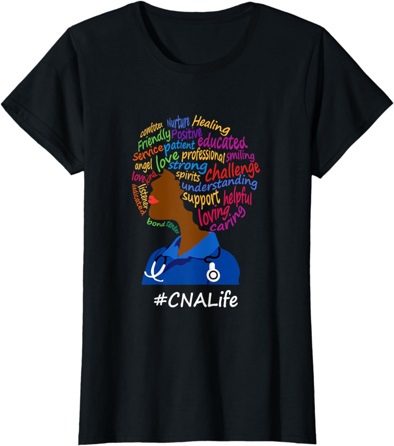 Cotton Tee Black Nurse Uniform Afro African CNA Life Nurses Day T-Shirt ...
