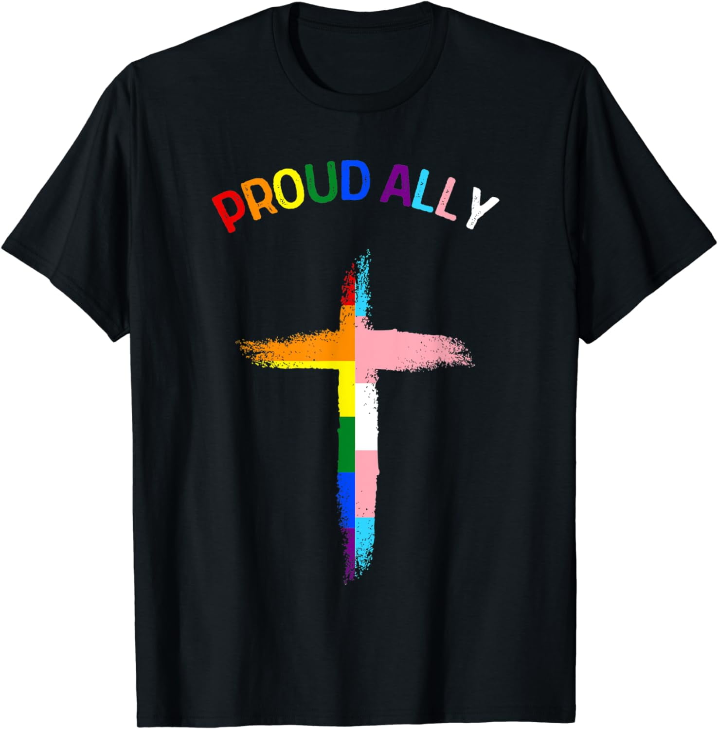 Cotton Tee Proud Ally LGBT Pride | LGBTQ Christian Rainbow Cross T ...