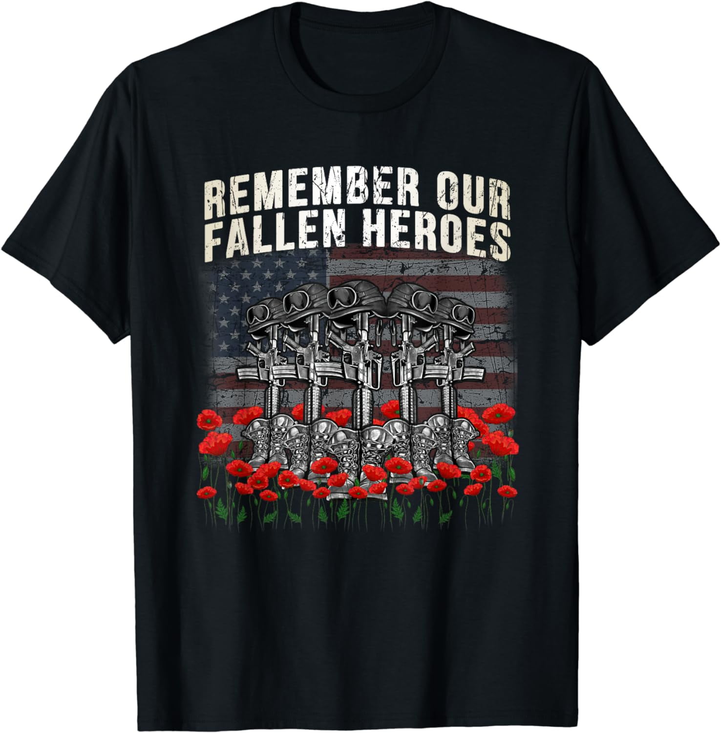 Cotton Tee Remember Our Fallen Heroes Red Poppy Soldier Memorial Day T-Shirt - Walmart.com