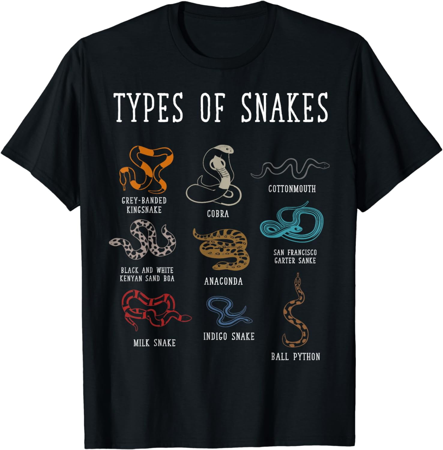 Cotton Tee Types Of Snakes - Educational Serpent - 9 Different Snake T ...