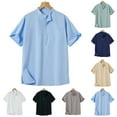 Cotton Tees Short Sleeve Man Casual Solid Button Open And Close Pocket Standing Collar Blouse ...