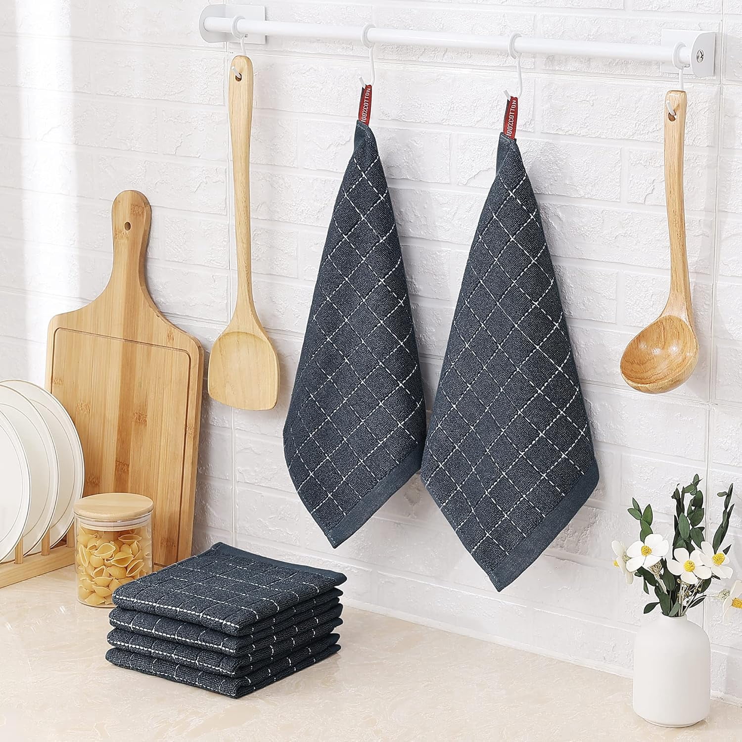 Cotton Terry Kitchen Dish Cloths, 18 Pack, 12 x 12 Inches, Dark Grey ...