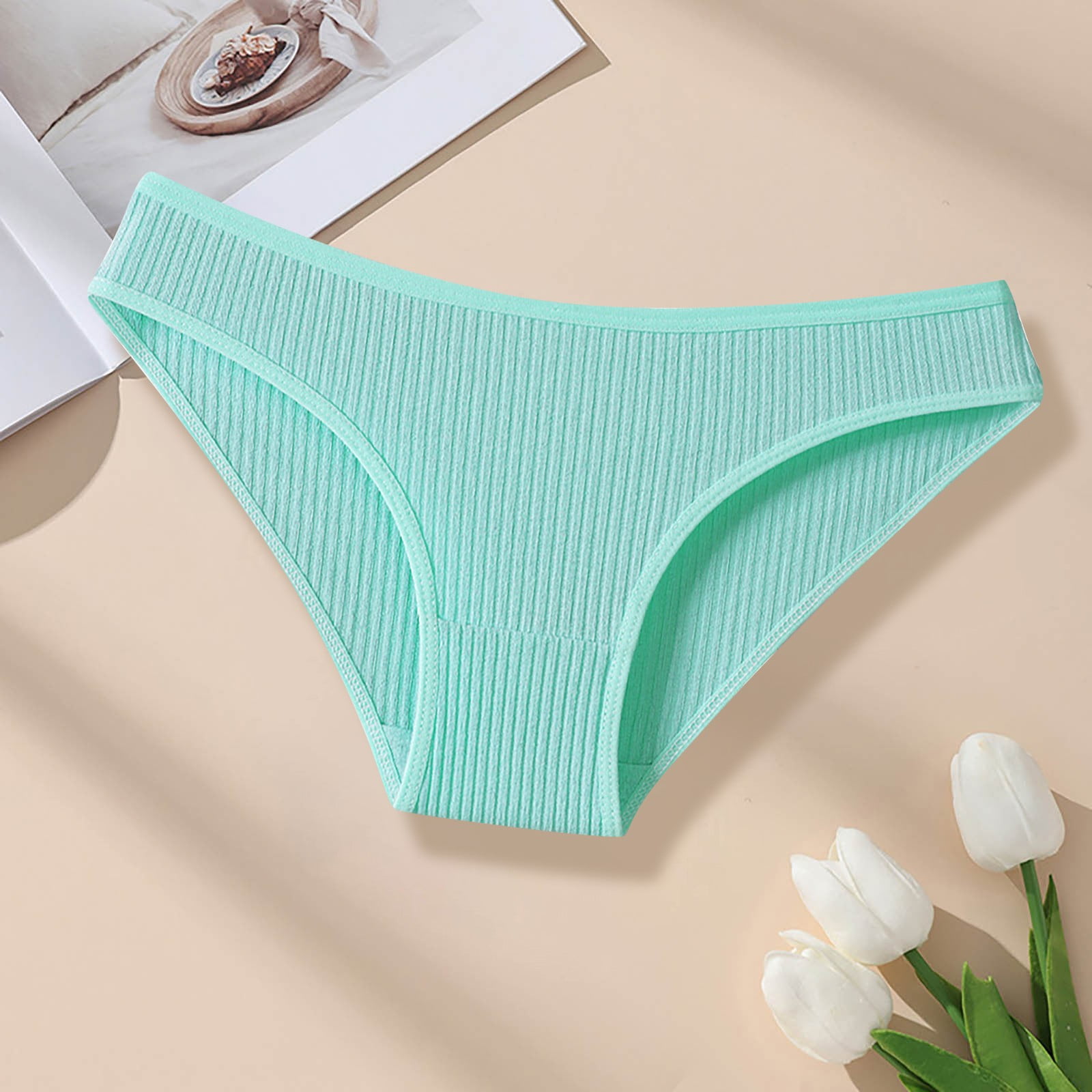 Cotton Thongs for Women Soft Low Rise Sexy Thong Ladies Panties Womens Underwear-Light Green-M ...
