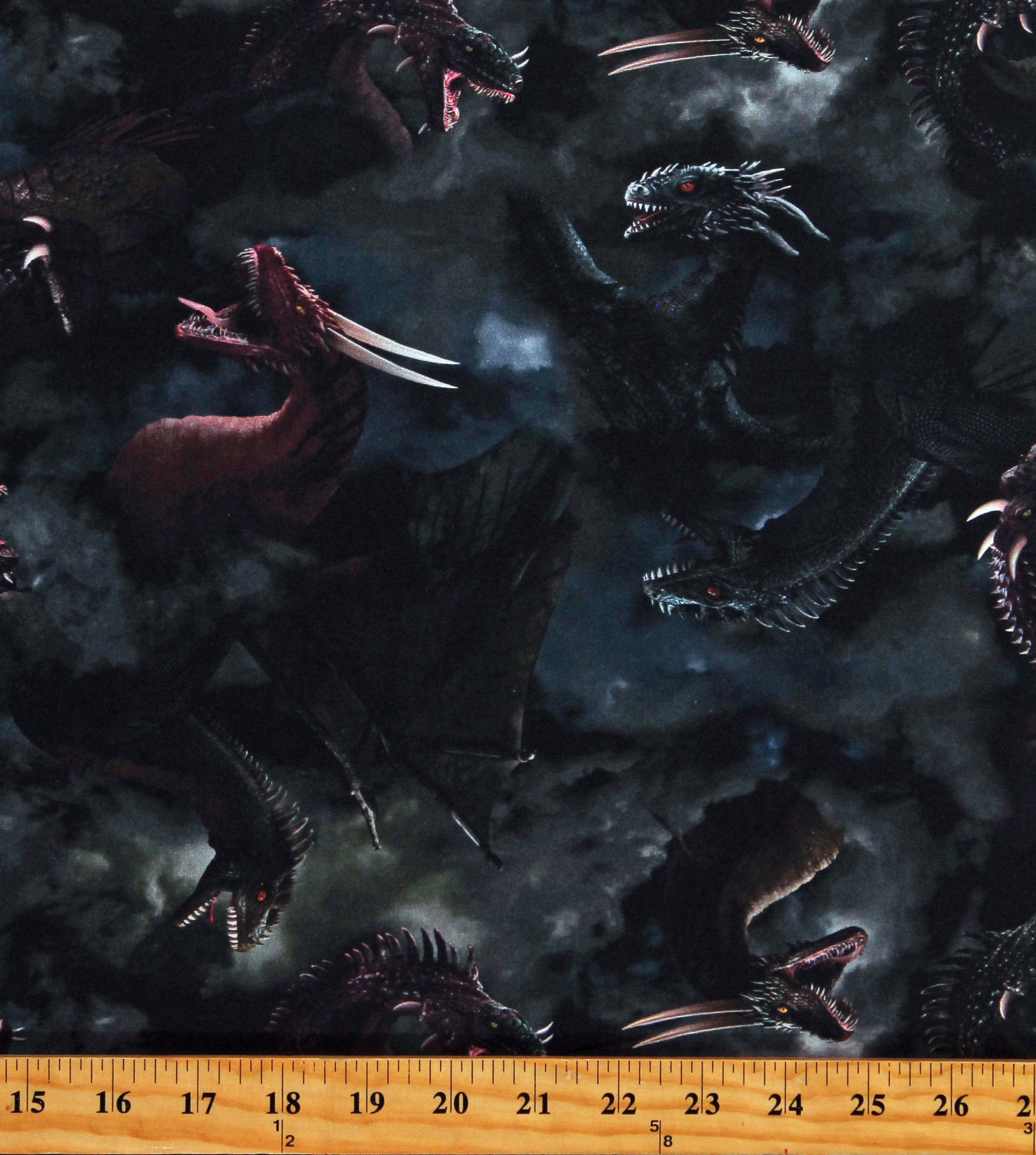 Cotton Tossed Dragons in Clouds Dragon's Lair Kids Black Cotton Fabric ...