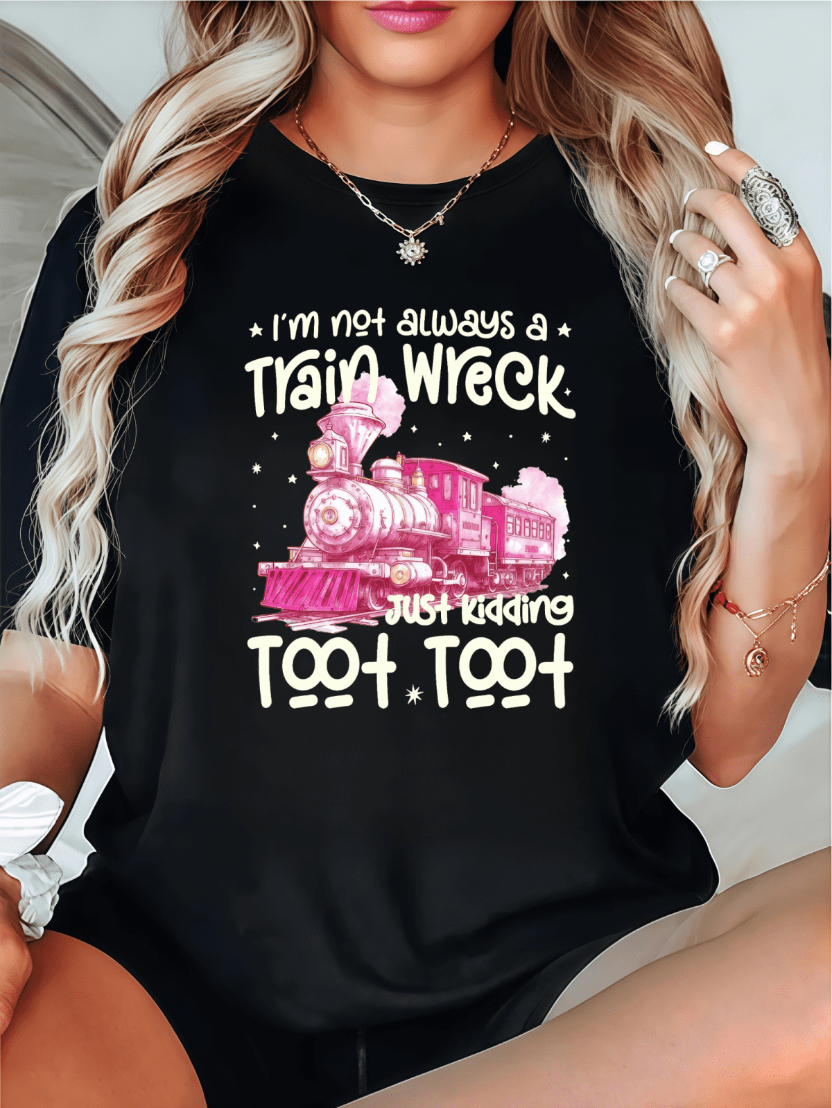 Cotton Train Wreck Graphic Tee T-Shirt Top Short Sleeve Round Neck ...