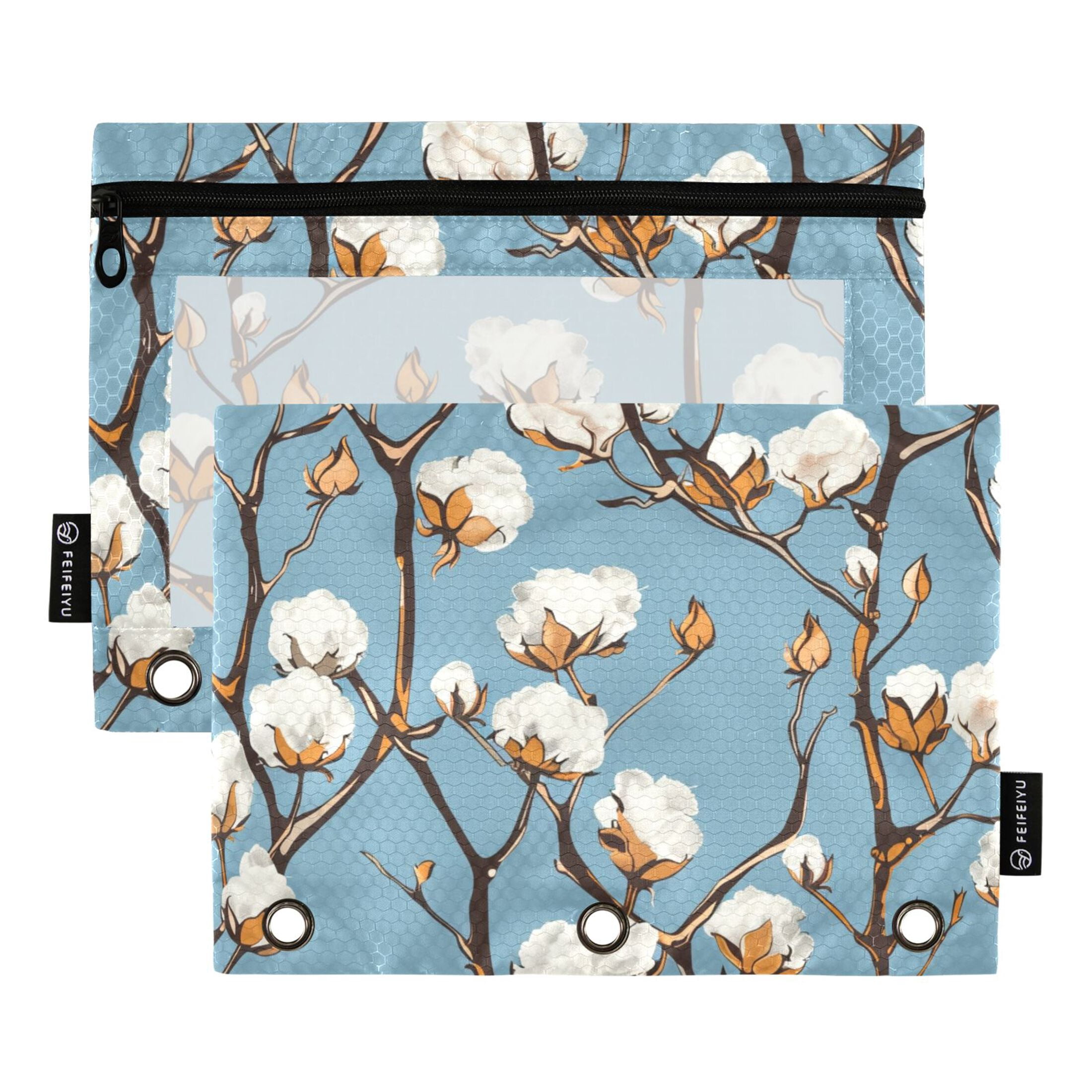 Cotton Tree Oil Painting Binder Pouches Zipper Pocket Document Storage ...