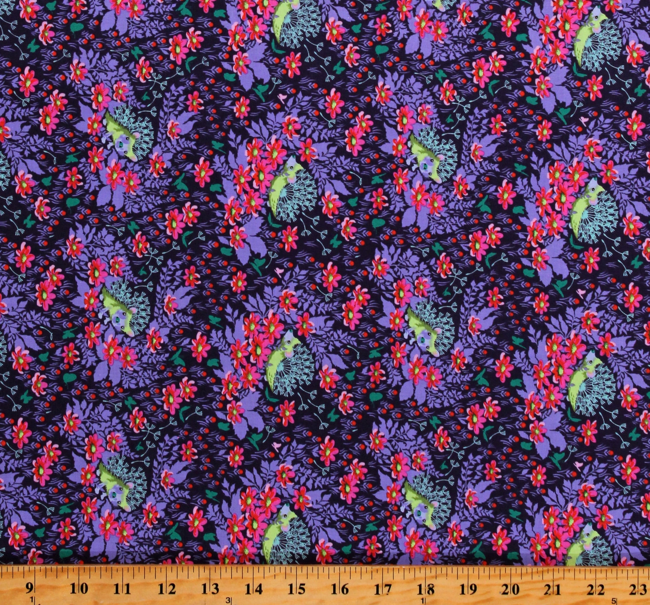 Cotton Tula Pink Hedgehogs Woodland Forest Animals Flowers Floral Tiny ...