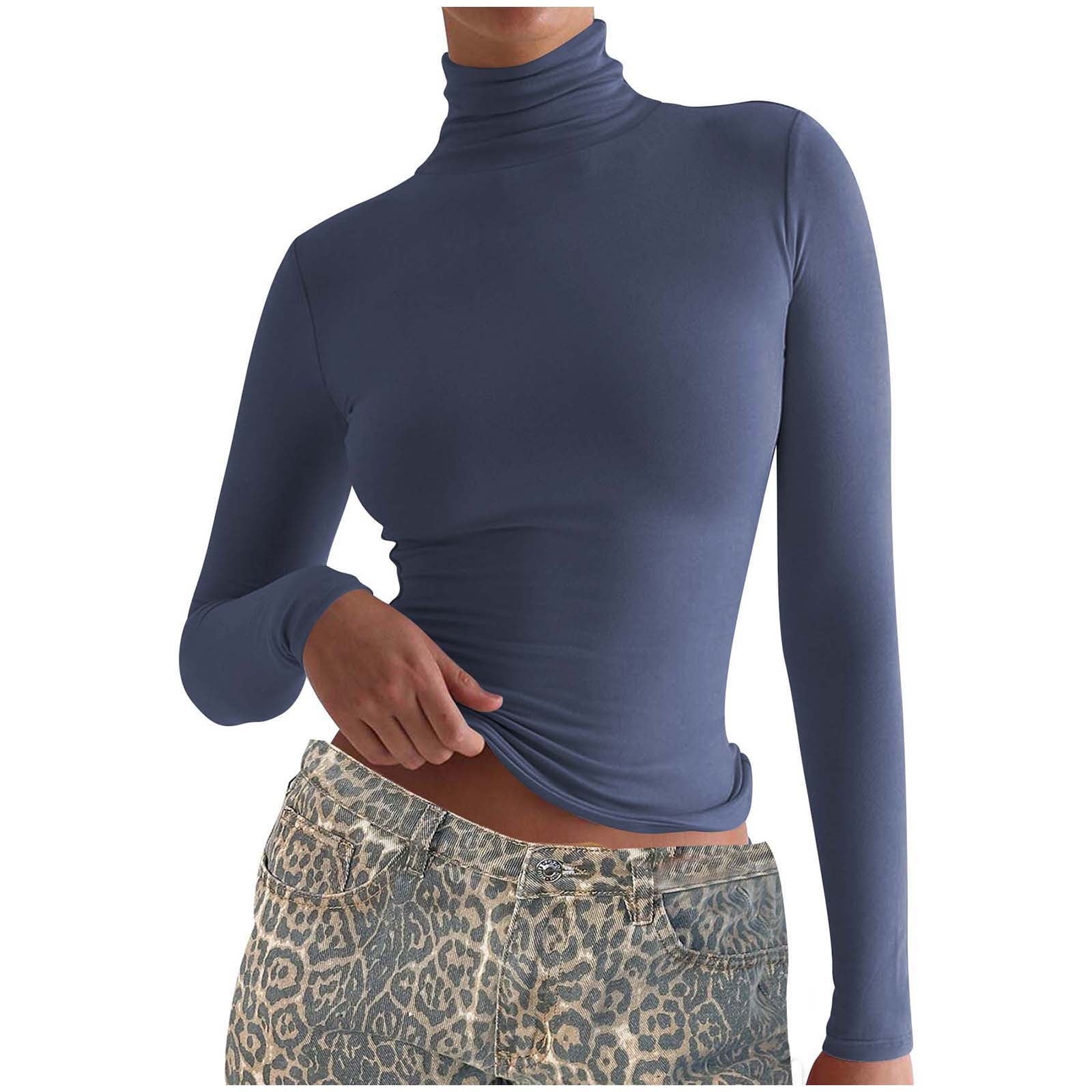 Cotton Turtlenecks Long Sleeve Tops for Women Slim Fit Soft Stretch ...