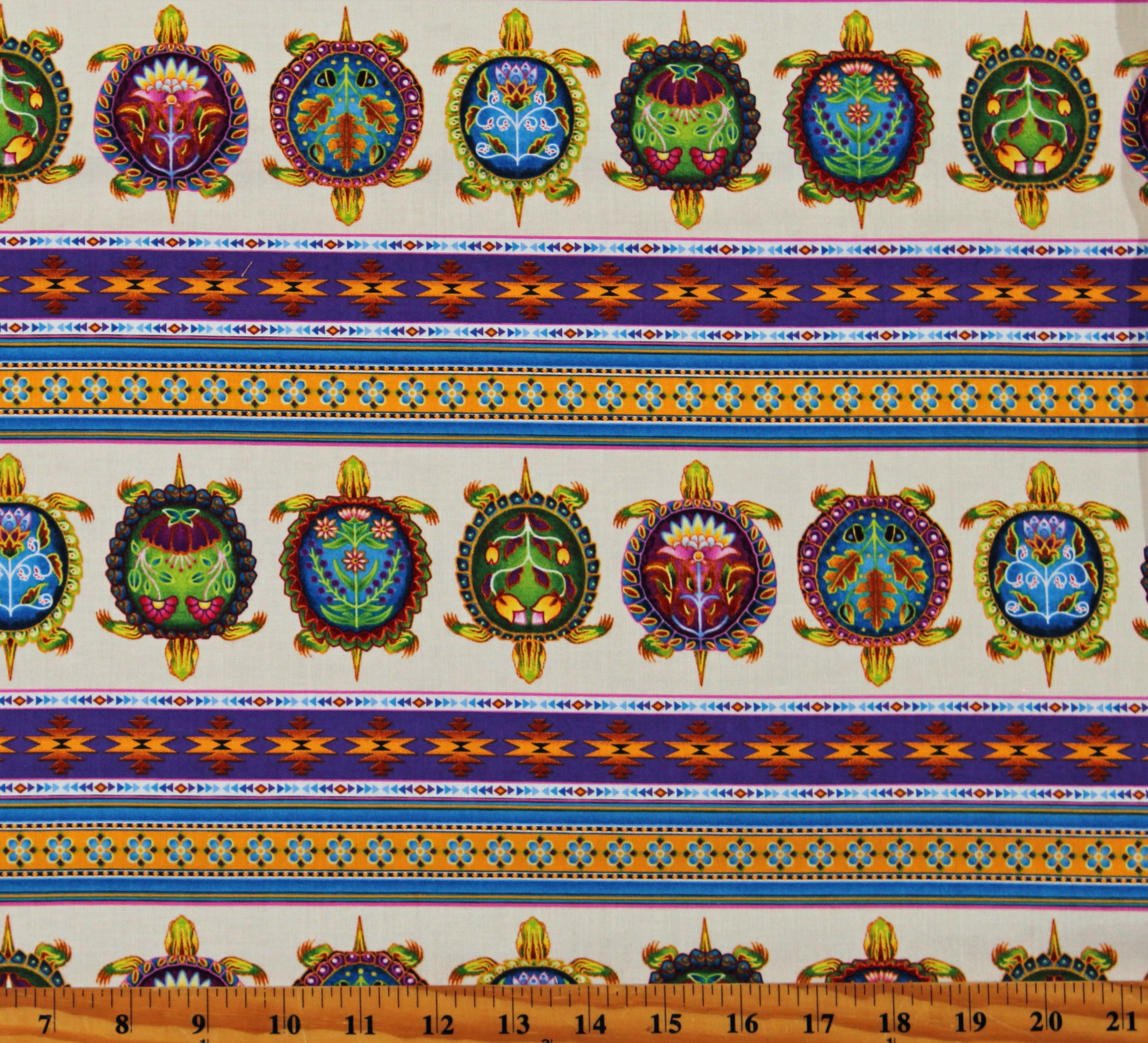 Cotton Tuscan Aztec Tribal Indigenous Turtles Stripes Native Animals ...