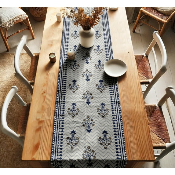 Cotton Twill Table Runner by Vargottam - Handcrafted Floral Design - 14 Wide Washable Table ...
