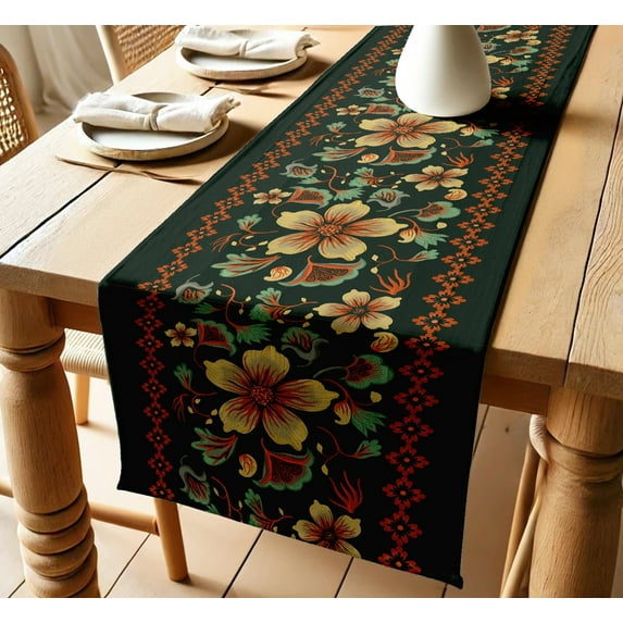 Cotton Twill Table Runner by Vargottam - Handcrafted Floral Design - 14 ...