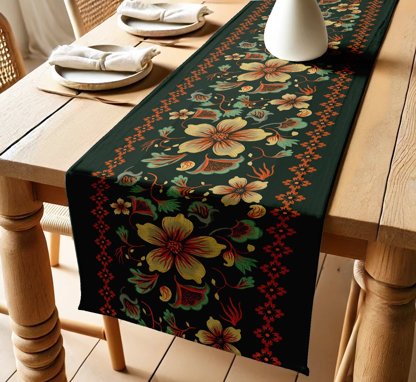 Cotton Twill Table Runner by Vargottam - Handcrafted Floral Design - 14 ...