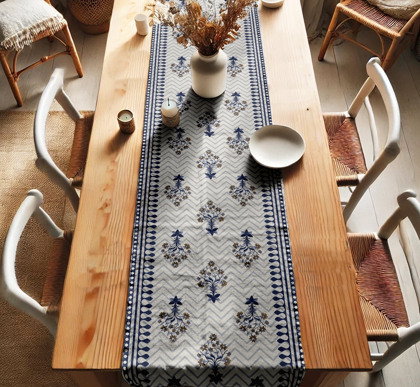 Cotton Twill Table Runner by Vargottam - Handcrafted Floral Design - 14 ...