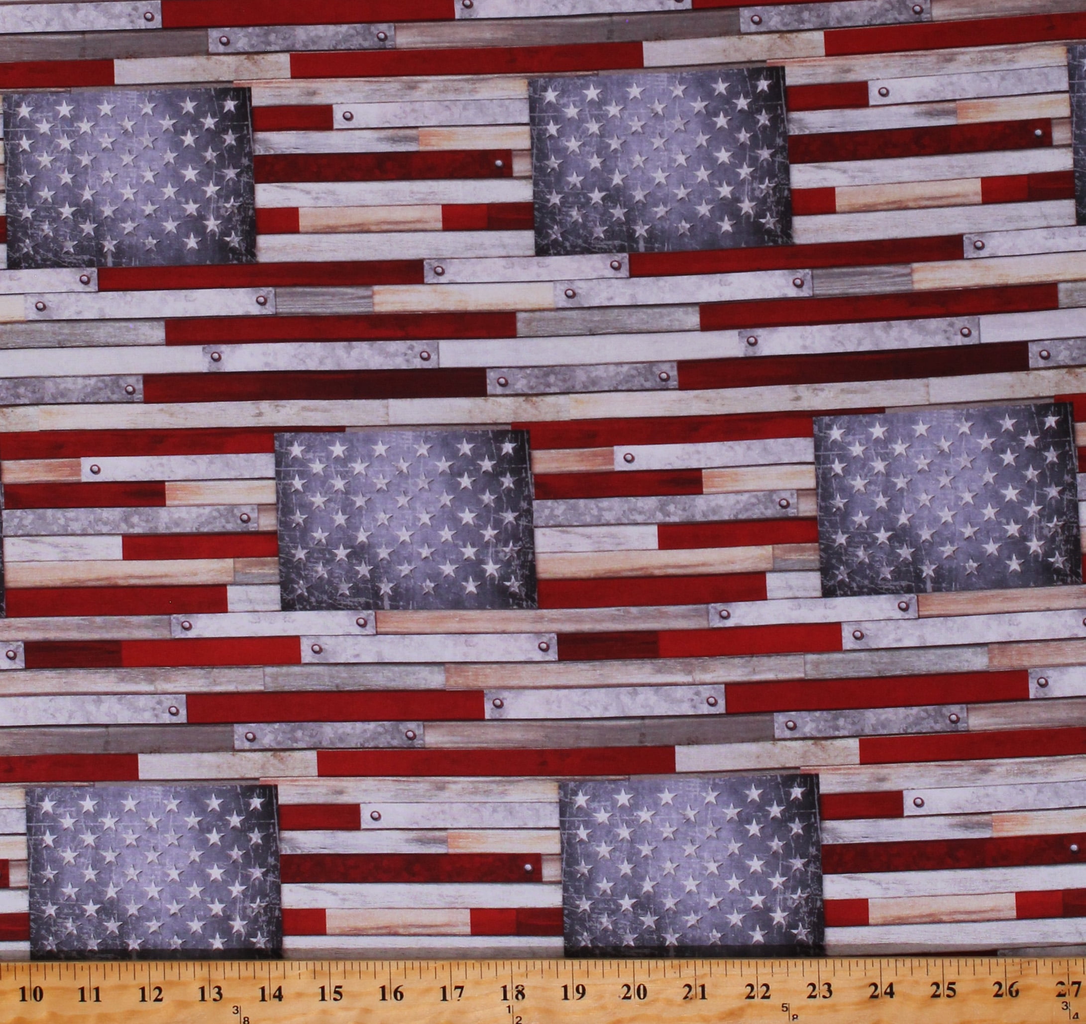 Cotton USA Flag Patriotic Wood Antiques Rustic Stars and Stripes ...