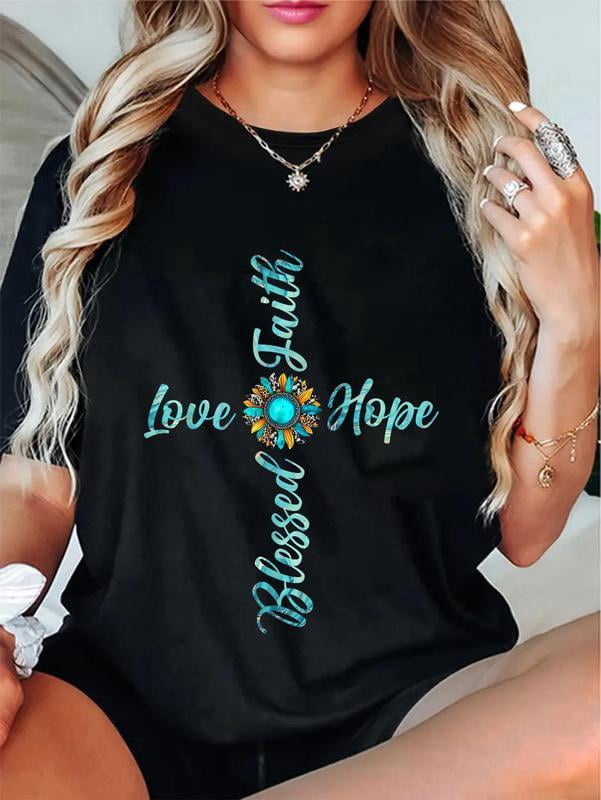 Cotton Unisex Jesus Faith Hope Love Sunflower Leopard Christian Women T ...