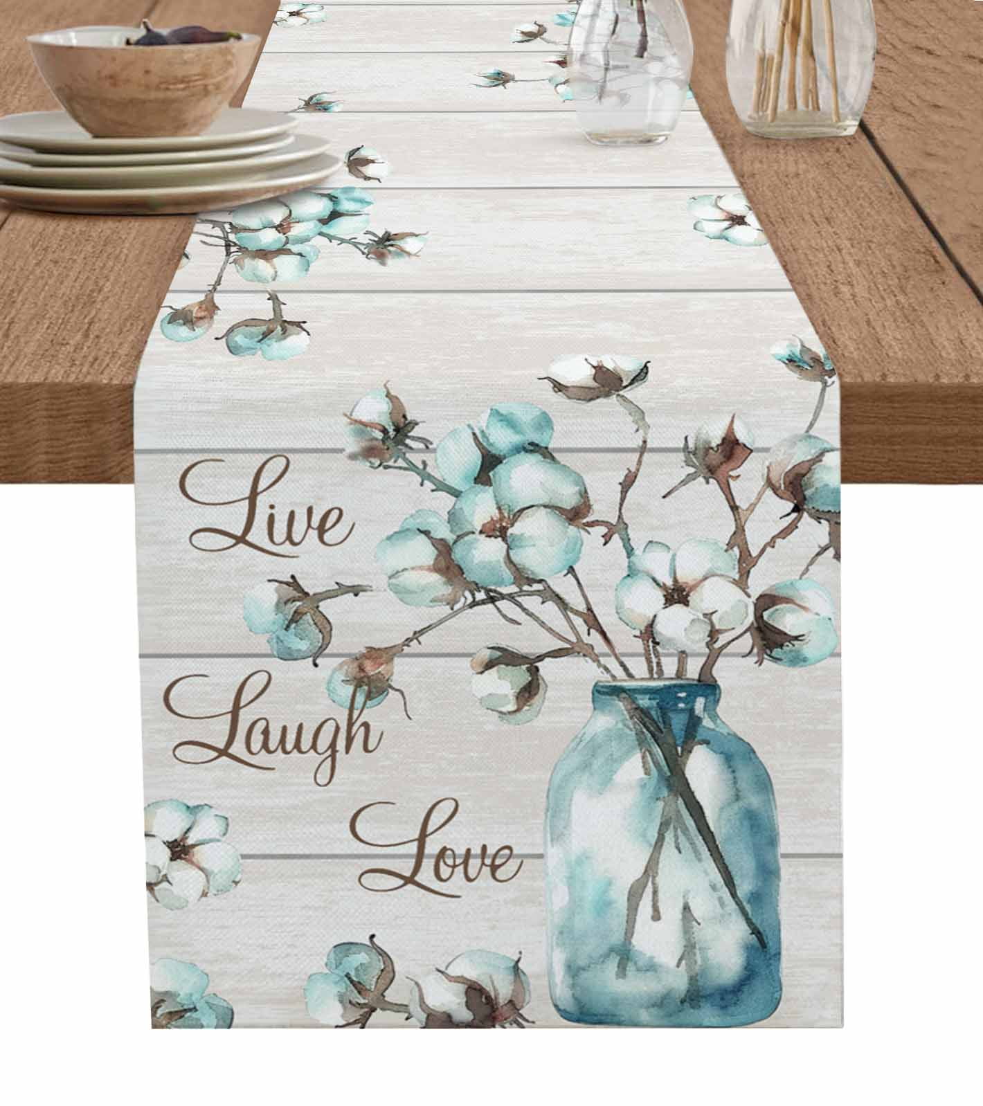 Cotton Vase Retro Wood Grain Table Runners Holiday Kitchen Table r ...