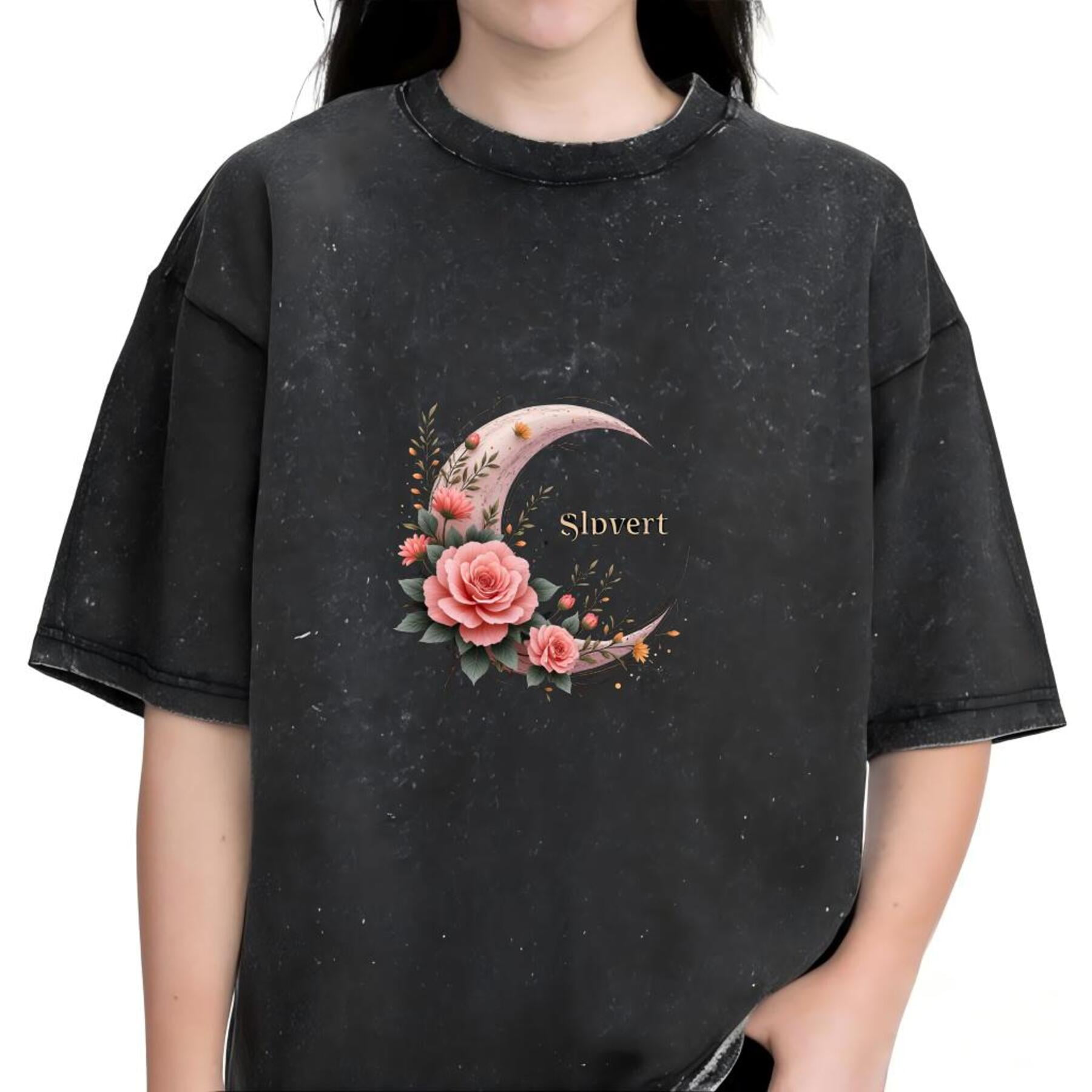 Cotton Vintage Washed Short Sleeve T-Shirt for Women - Black Tee with ...