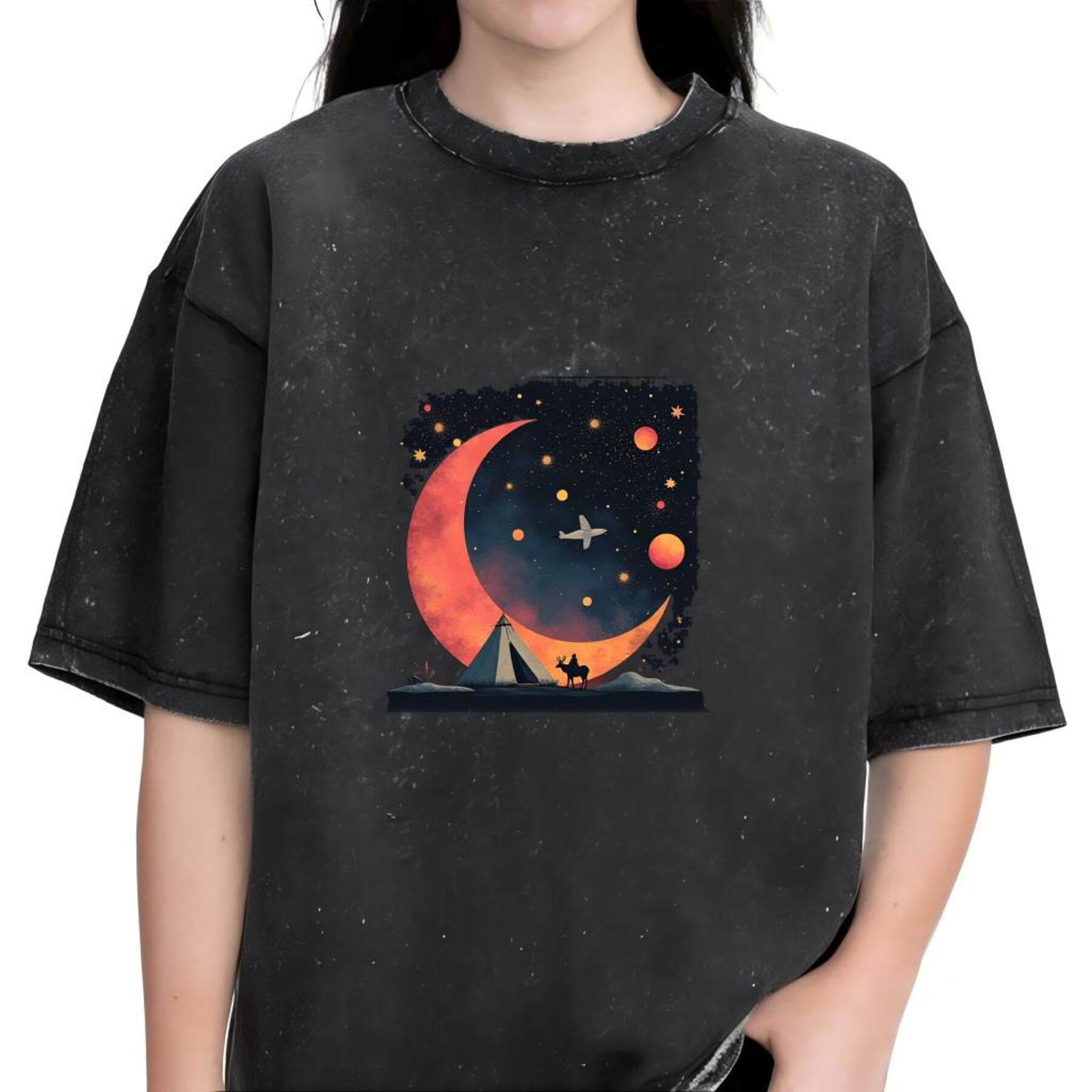 Cotton Vintage Washed Short Sleeve T-Shirt for Women - Cosmic ...