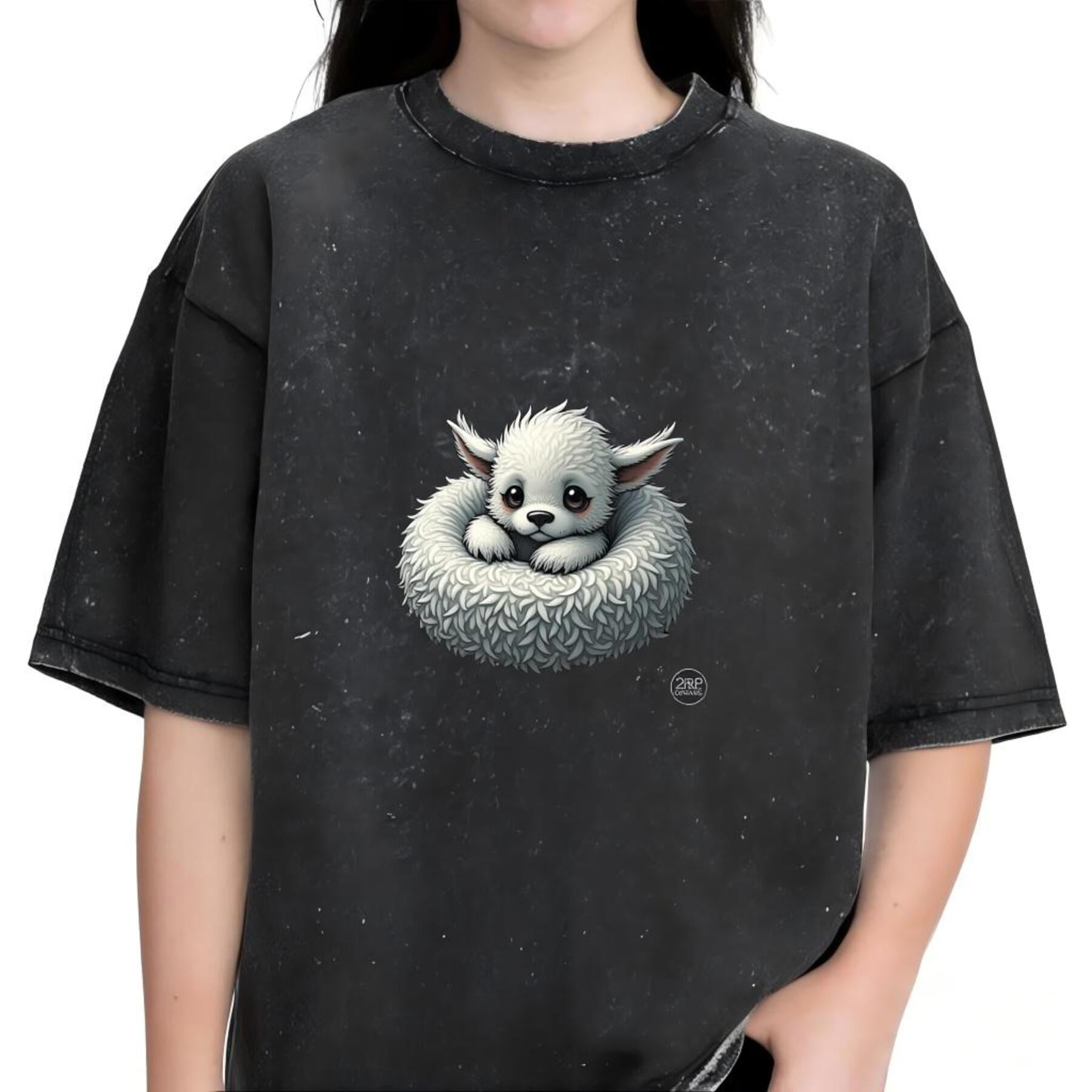 Cotton Vintage Washed Short Sleeve T-Shirt for Women - Cute Fluffy ...